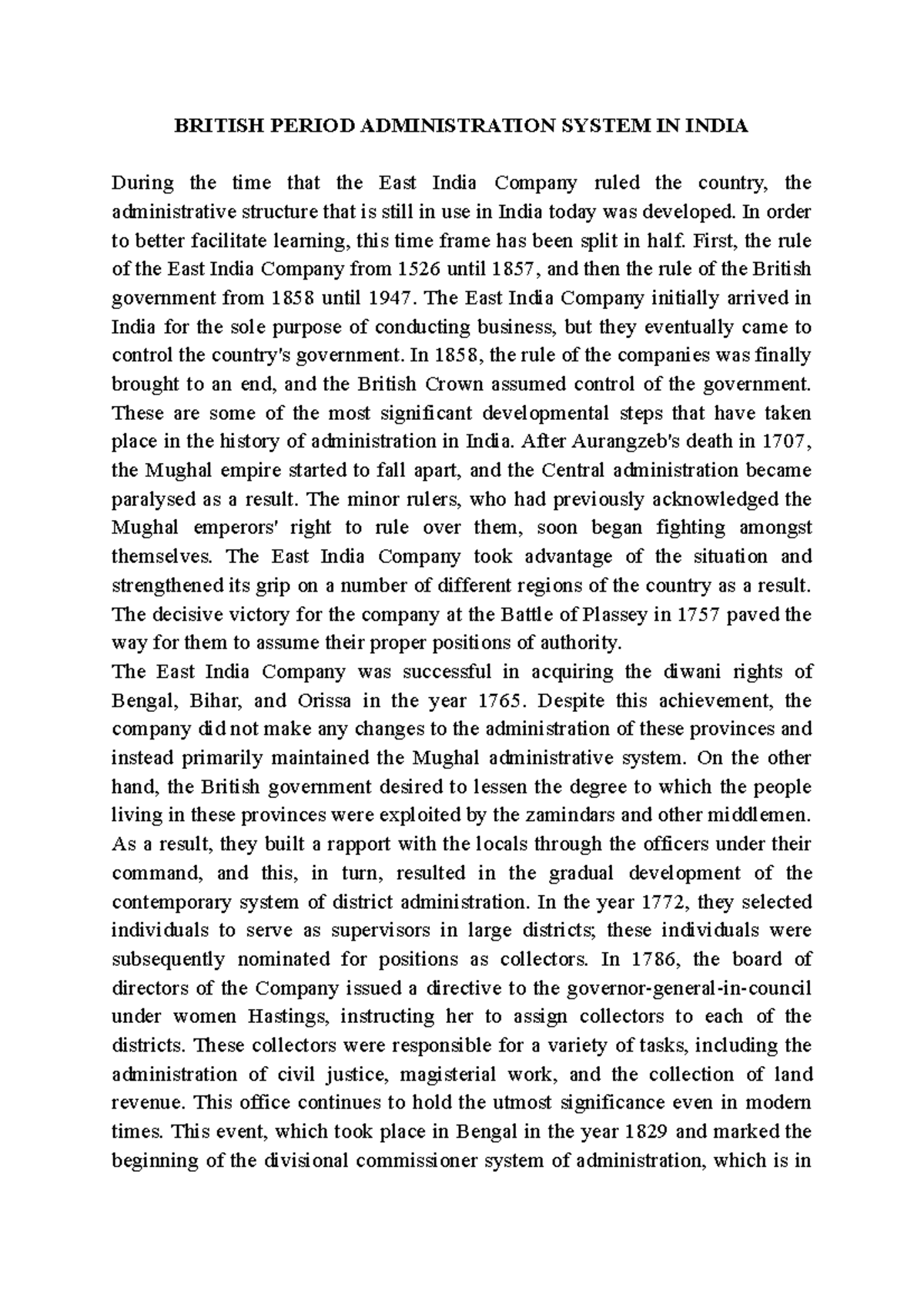 British Period Administration System IN India - BRITISH PERIOD ...