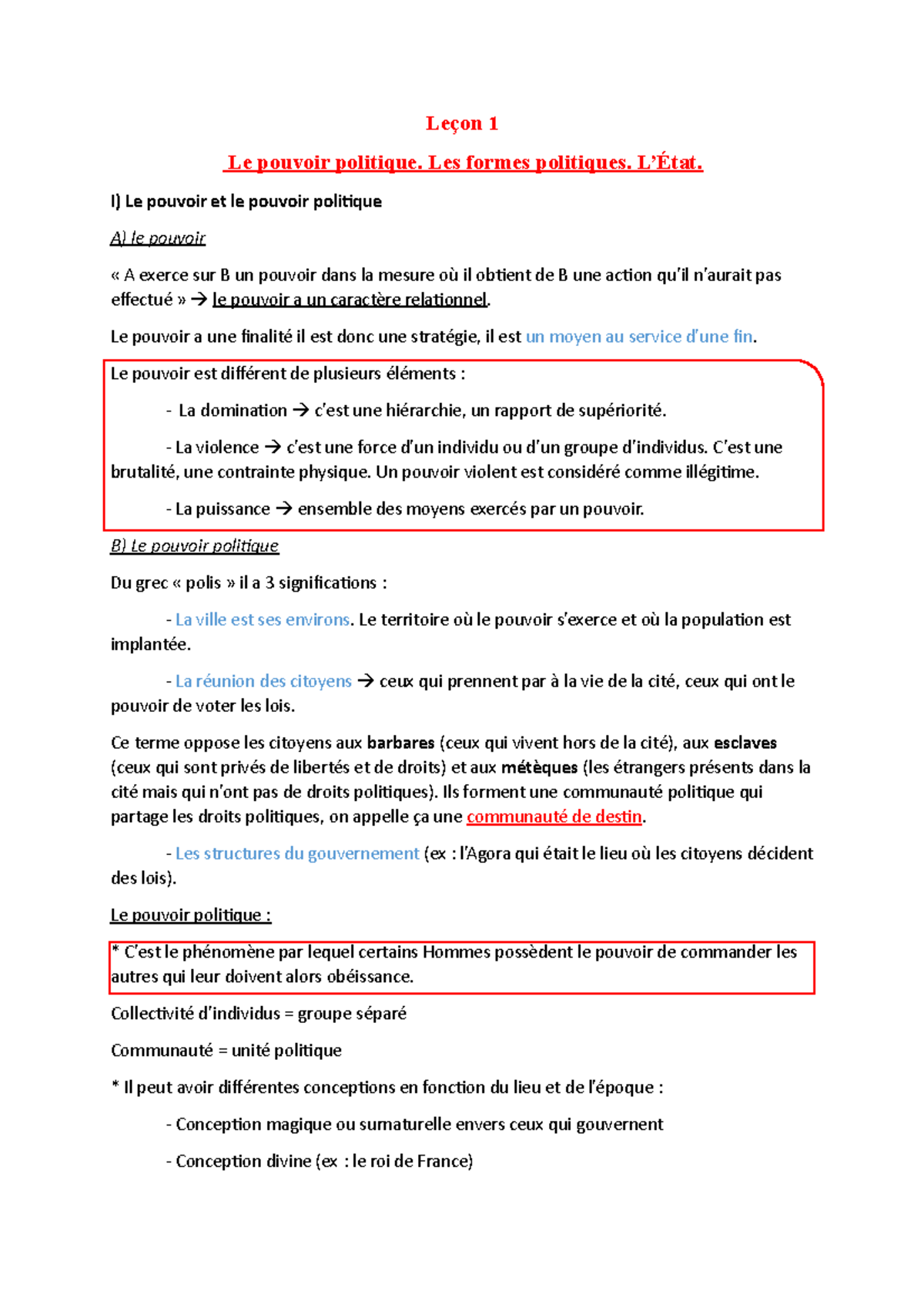 Leçon 1 - Leçon 1 Le pouvoir politique. Les formes politiques. L’État ...