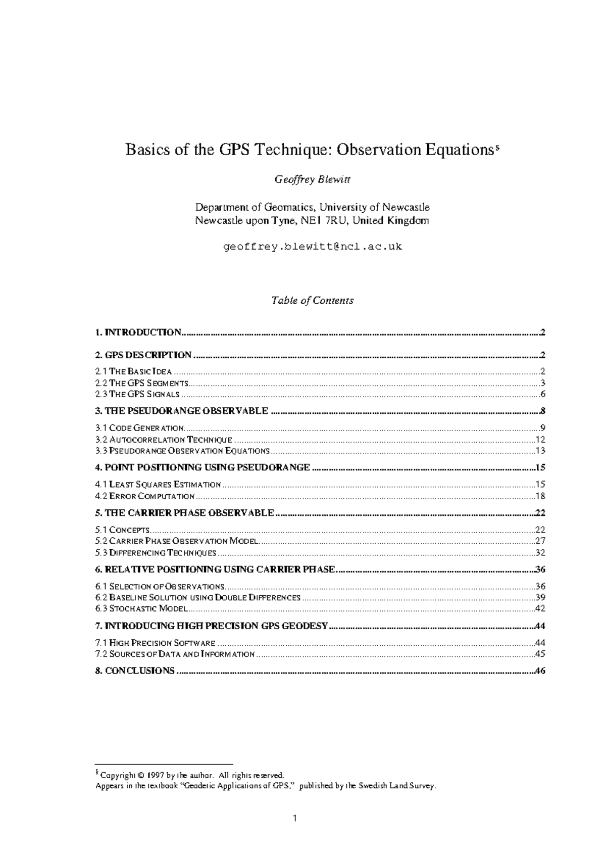 GPS-Observation Equations and Techniques G Blewitt - Basics of the GPS ...