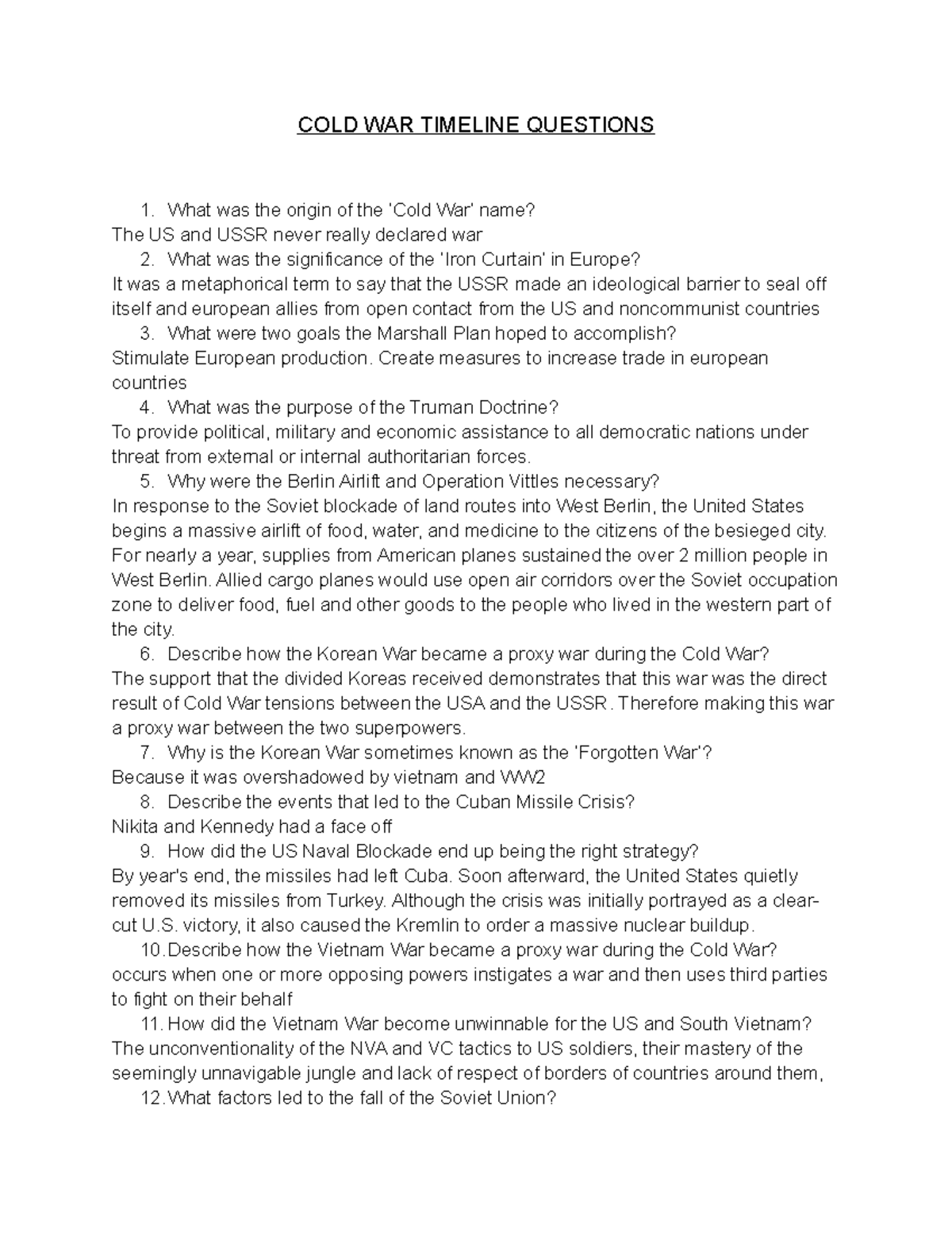 Savannah Noland - Cold War Timeline Questions - COLD WAR TIMELINE ...