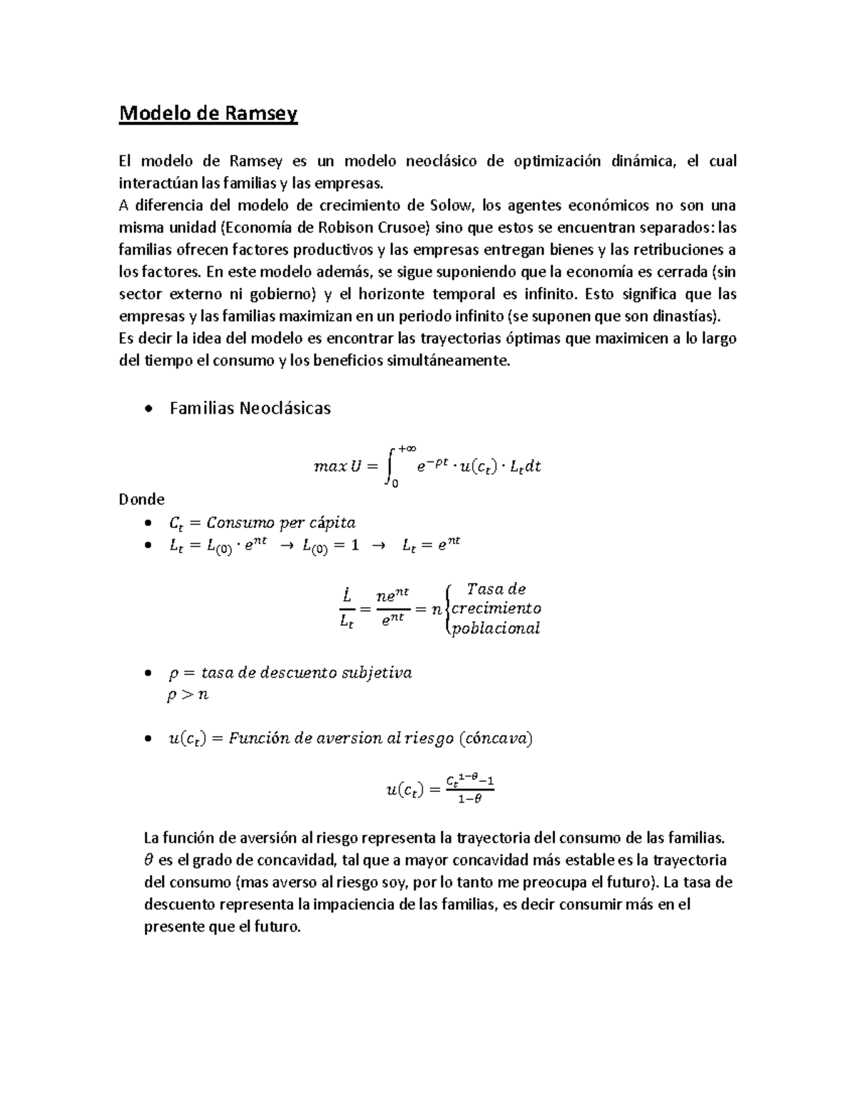 Modelo de Ramsey Apuntes Teoria Macroeconomica - Modelo de Ramsey El ...