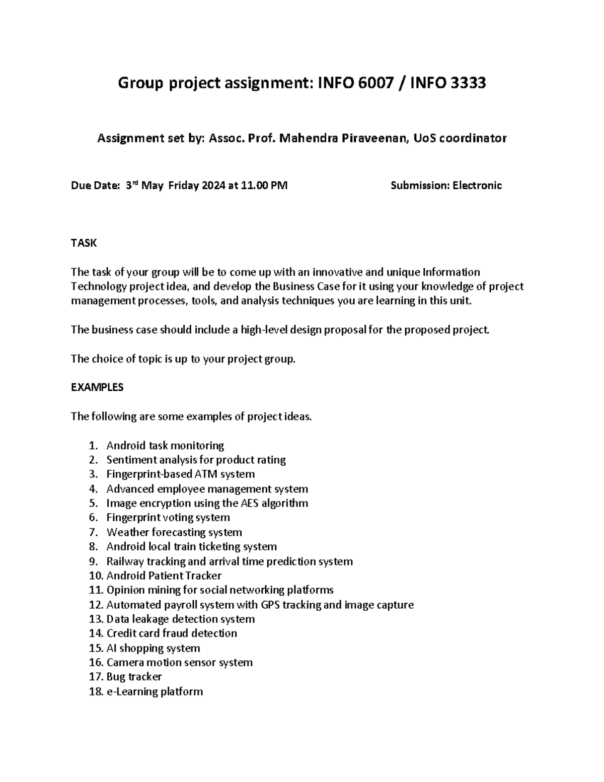 Group Project INFO 6007 INFO 3333 - Group project assignment: INFO 6007 / INFO 3333 Assignment ...