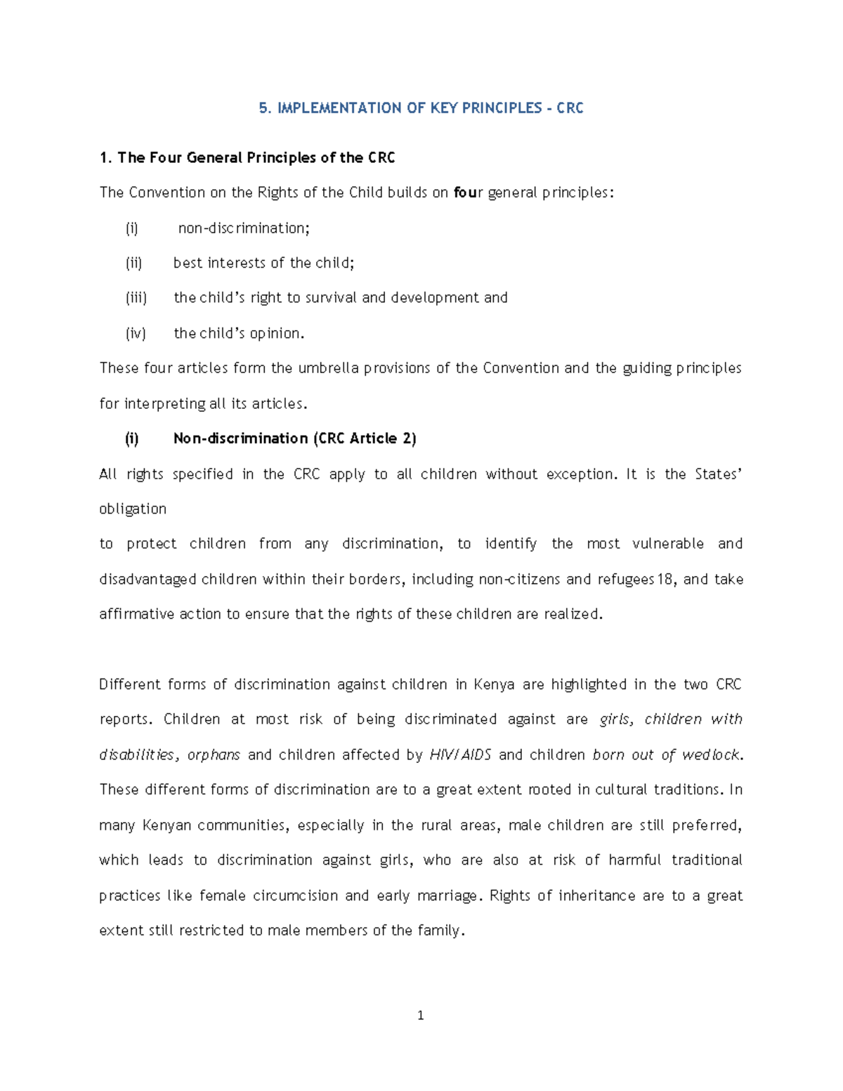 5. Implementation OF KEY Principles - 5. IMPLEMENTATION OF KEY PRINCIPLES - CRC The Four General ...