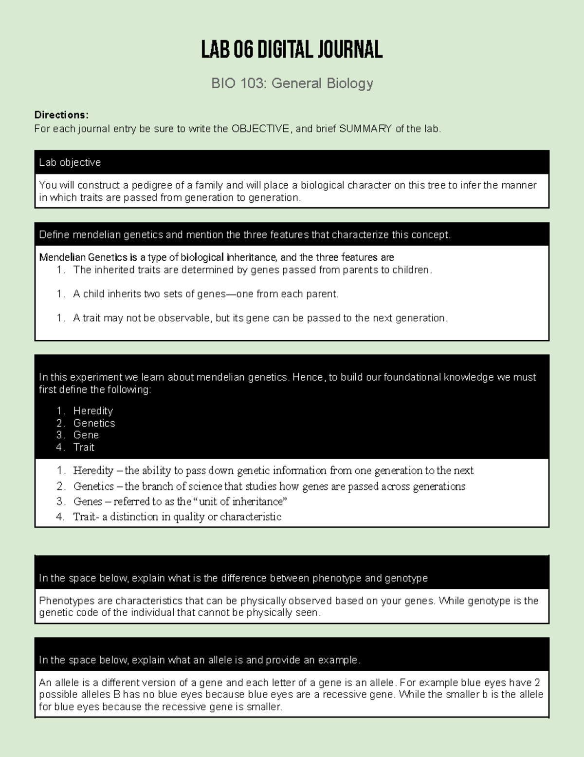 Digital Lab 06 Example - Lab 06 Digital Journal BIO 103: General ...