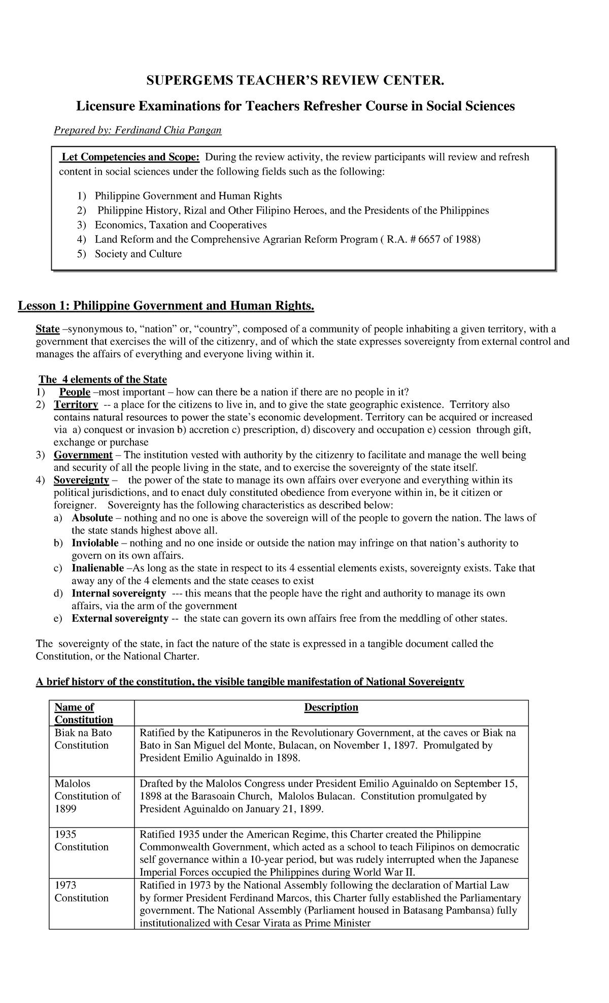 SOC SCI Reviewer - SUPERGEMS TEACHER’S REVIEW CENTER. Licensure Examinations for Teachers ...