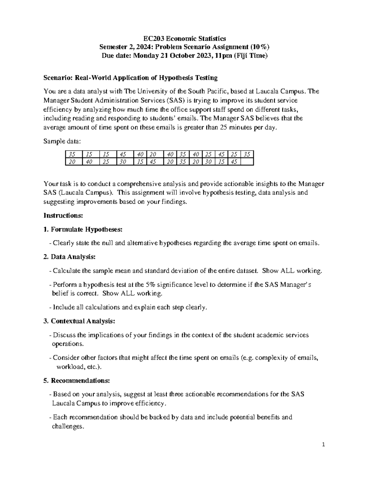 EC203 Problem Scenario Assignment Semester 2 2024 - 1 EC203 Economic ...