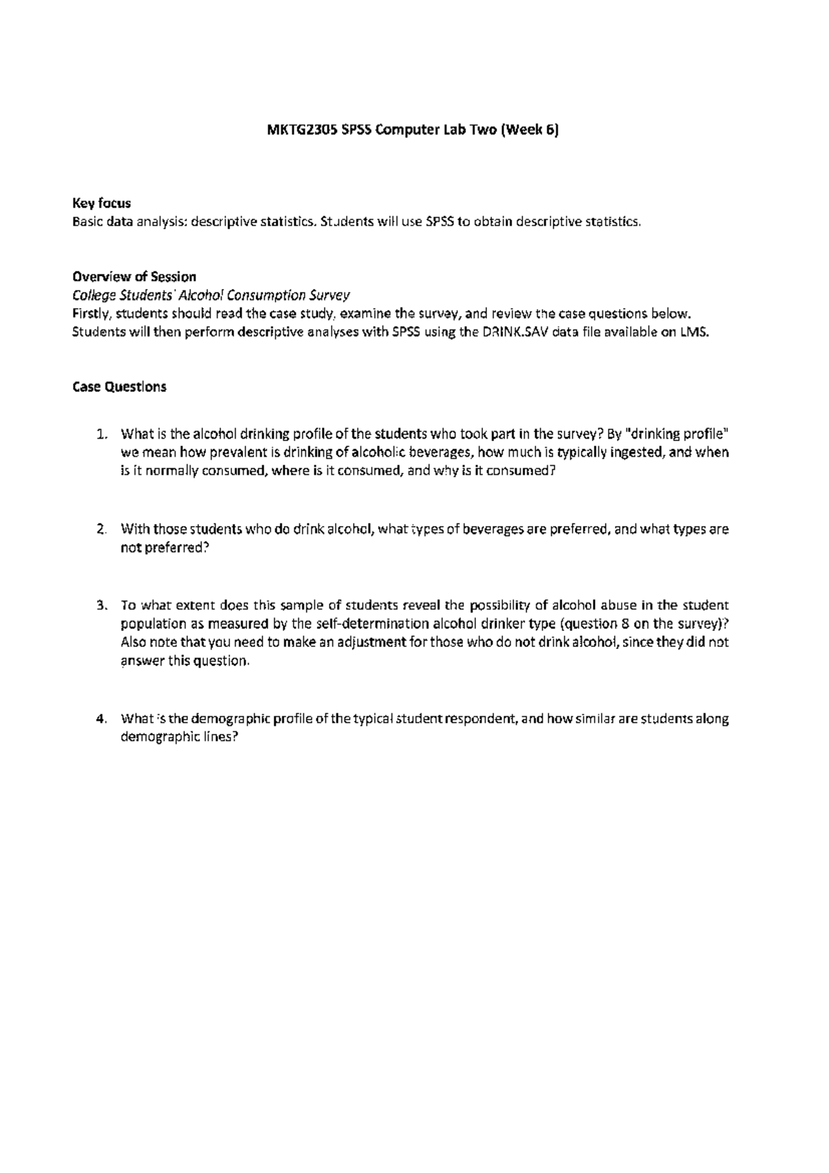 Week 6 Lab 2 SPSS Exercises - MKTG2305 - Studocu