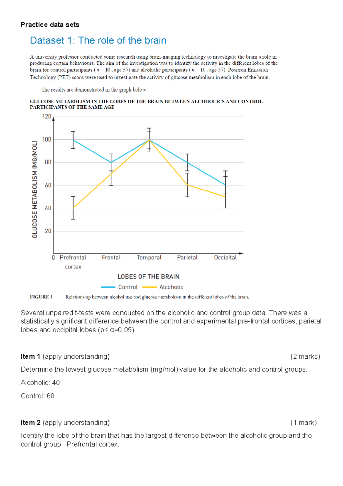 Practice data test questions - Practice data sets Several unpaired t ...