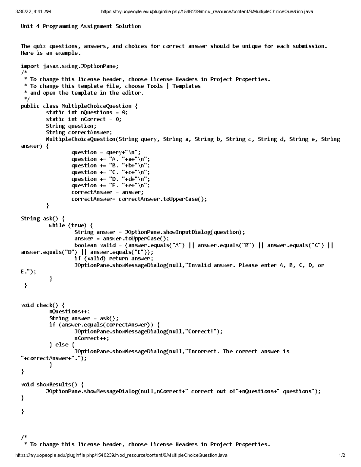 Multiple Choice Question Unit 4 solution - CS1102 - UoPeople - Studocu