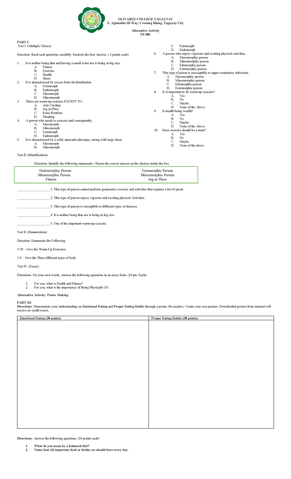 Alternative- Summary - OLIVAREZ COLLEGE TAGAYTAY E. Aguinaldo Hi-Way ...