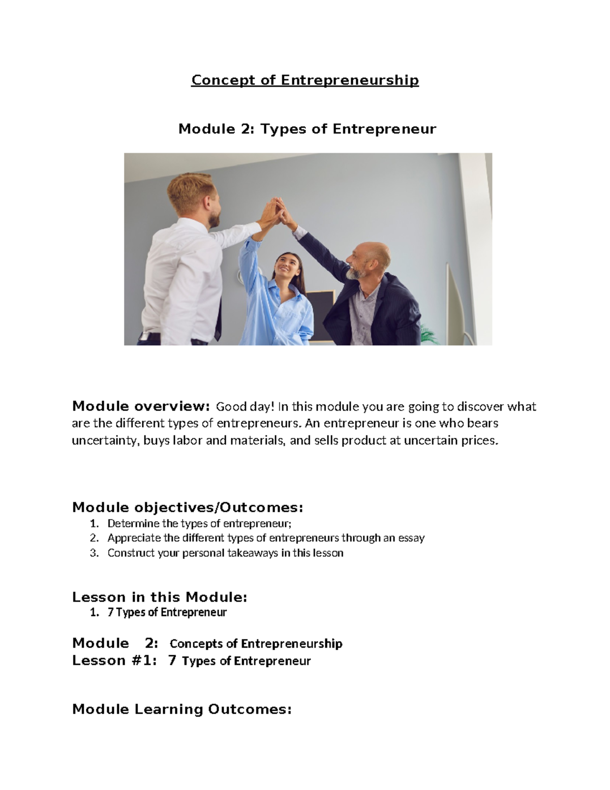 I - N/A - Concept of Entrepreneurship Module 2: Types of Entrepreneur ...