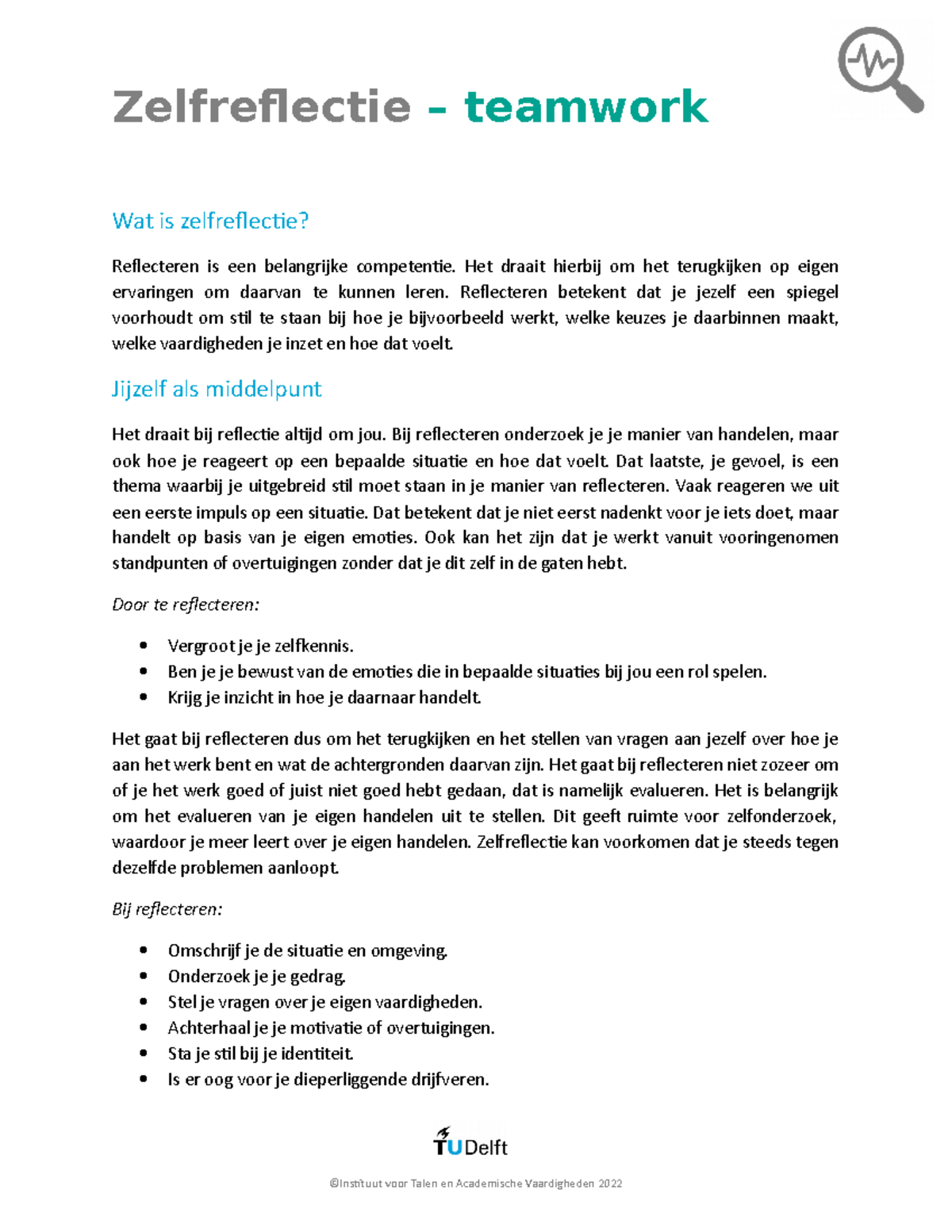 Template - Zelfreflectieverslag - Zelfreflectie – teamwork Wat is ...