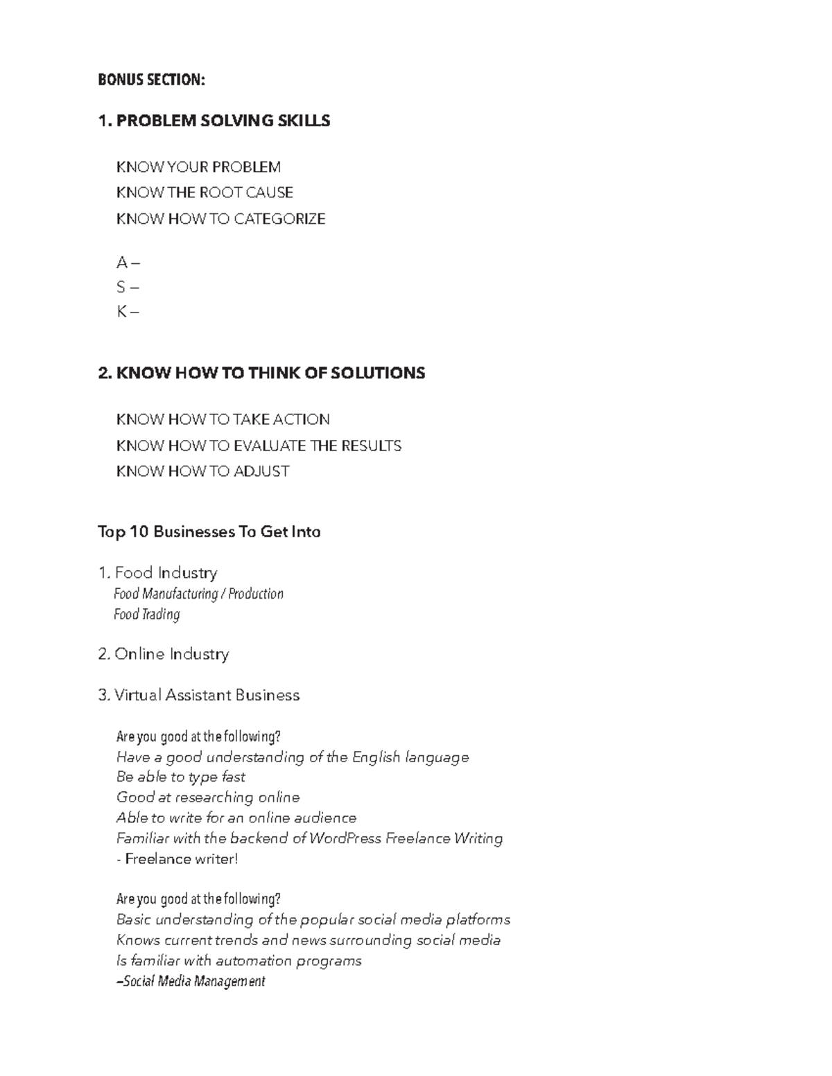 Bonus Section - BONUS SECTION: 1. PROBLEM SOLVING SKILLS KNOW YOUR ...
