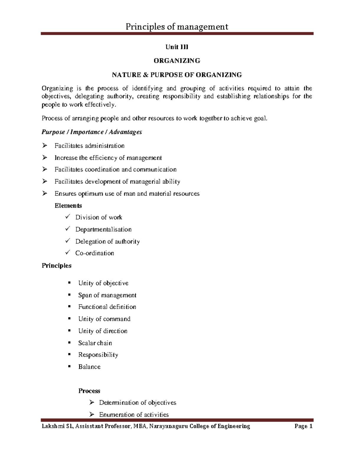 Unit -3 organizing principles of management - Unit III ORGANIZING ...