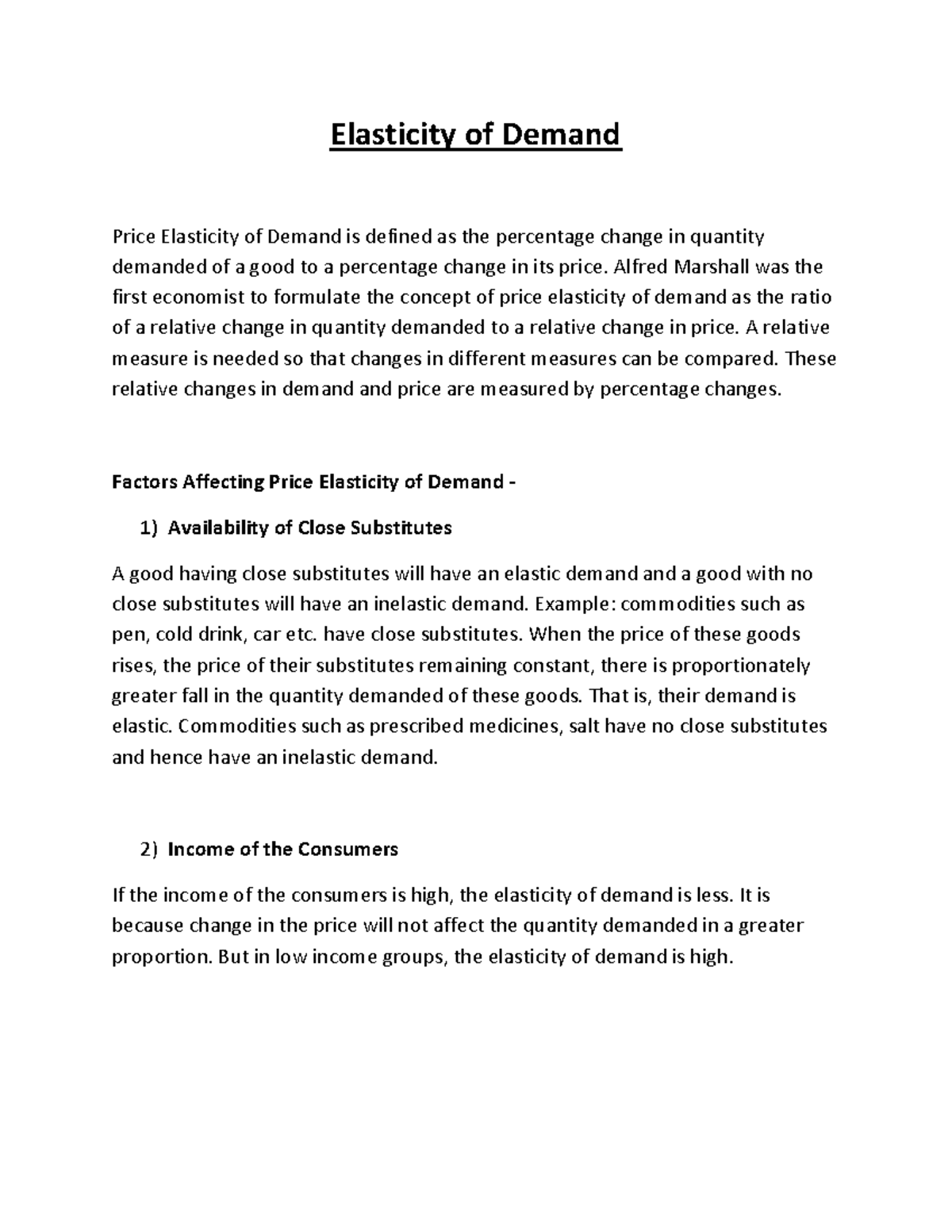 Elasticity of Demand - Alfred Marshall was the first economist to ...