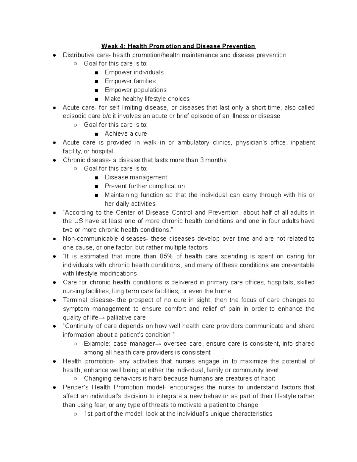 NUR103 Week 4 - Lecture notes from week 4. - Weak 4: Health Promotion ...