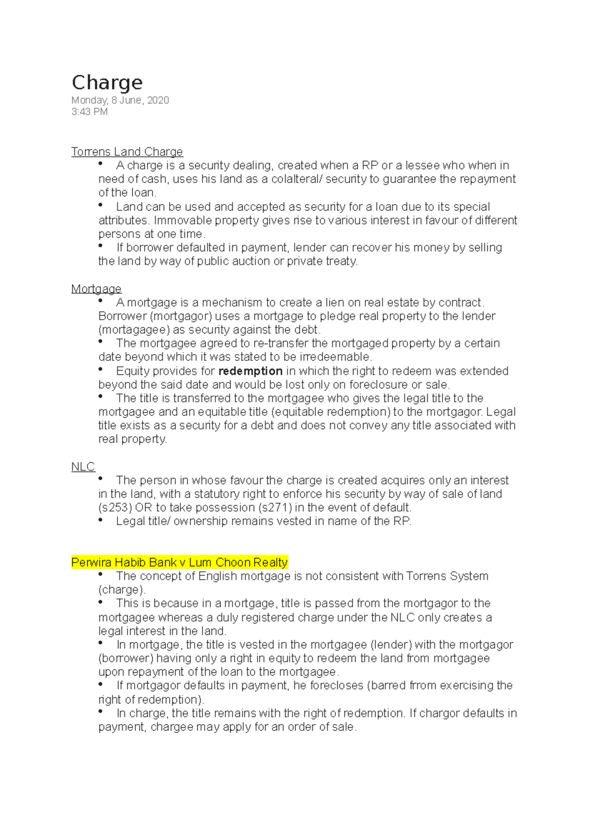 Charge Notes - Charge Monday, 8 June, 2020 3:43 PM Torrens Land Charge ...