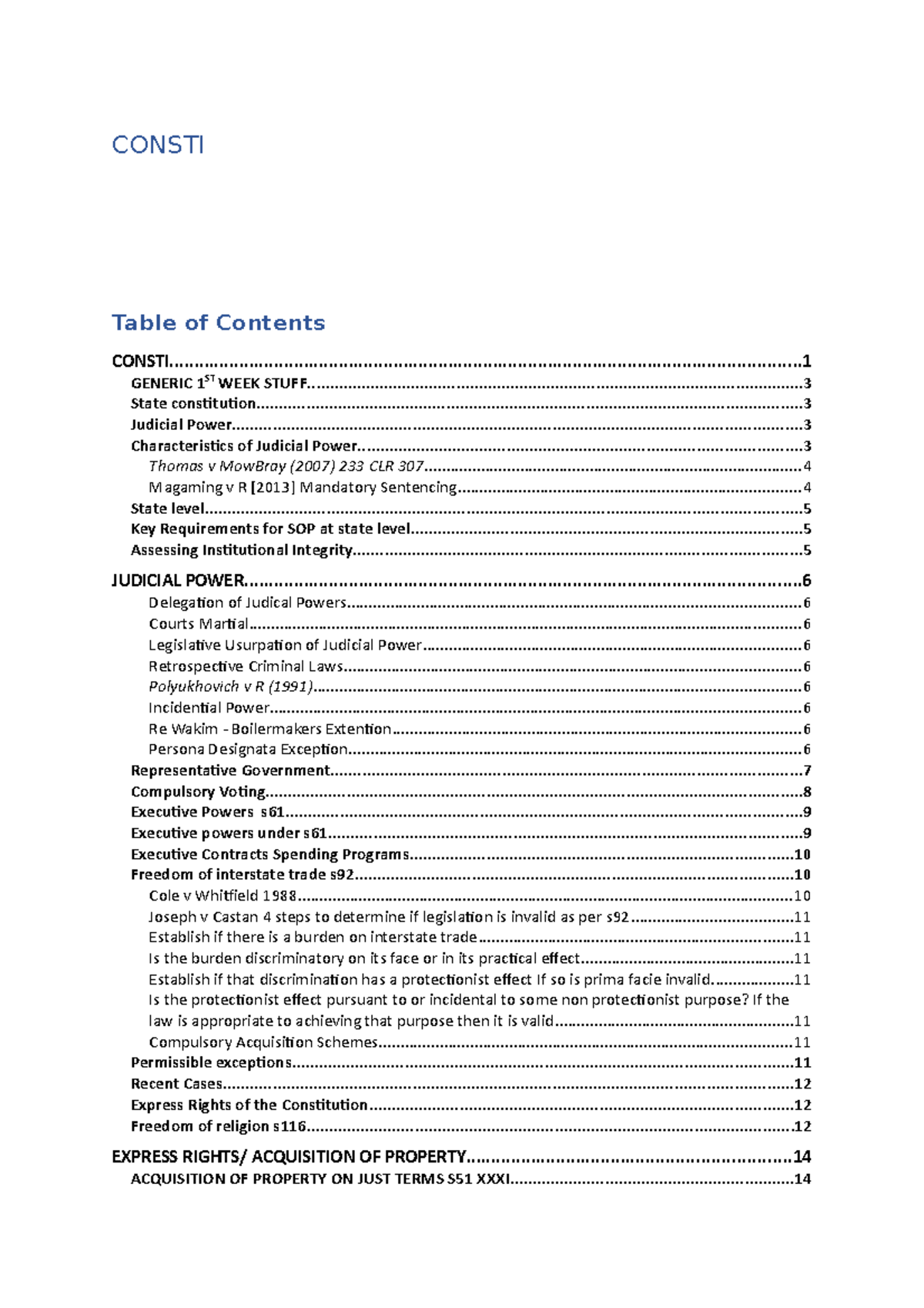 Constitutional law - CONSTI Table of Contents - Studocu
