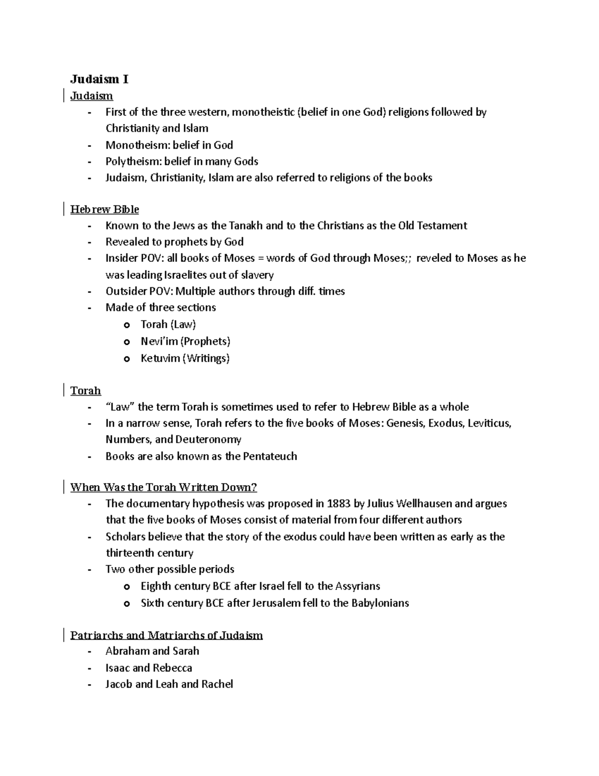 Judaism I, II, and III Notes - Prof. Burke - Judaism I Judaism - First ...