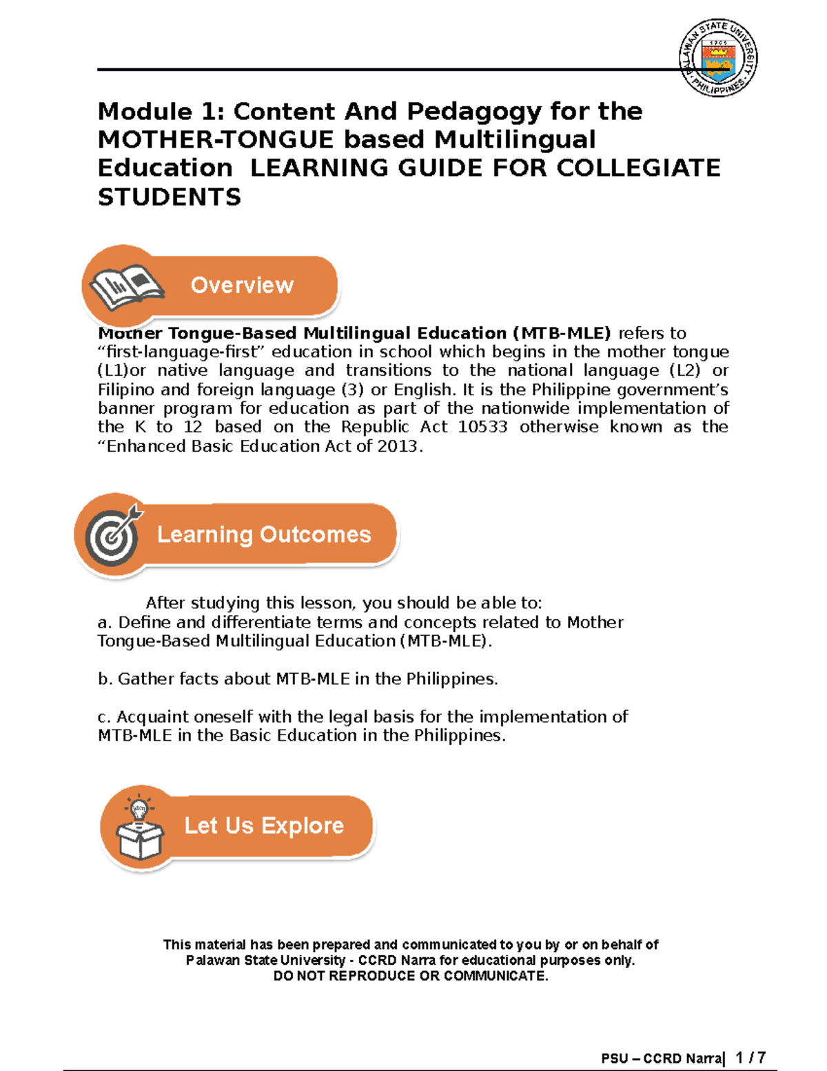 Conpeda module 1 - FOR BEED STUDENT - Module 1: Content And Pedagogy ...