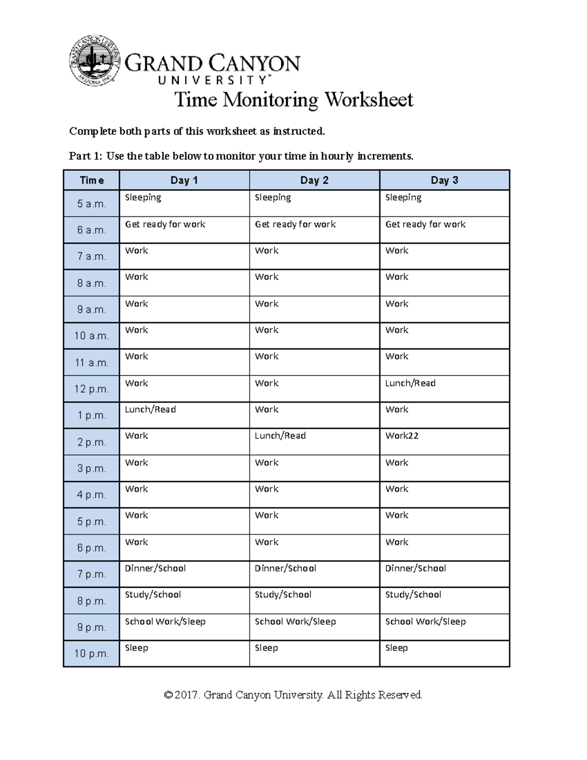 UNV 504 RS Time Monitor Worksheet - Time Monitoring Worksheet Complete ...