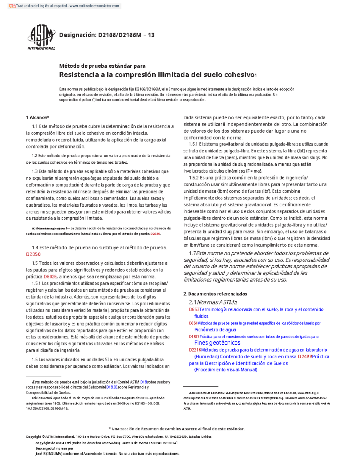 ASTM D 2166 compresion no confinada - Designación: D2166/D2166M − 13 ...
