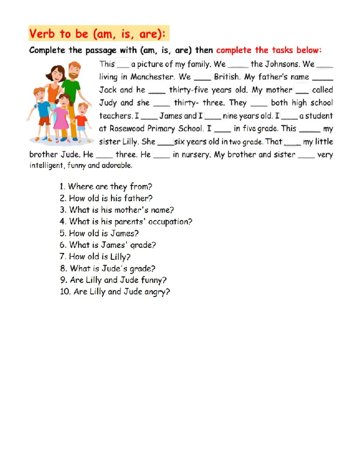 VERB TO BE Exercise - ejercicio de verb to be - Inglés I - Studocu