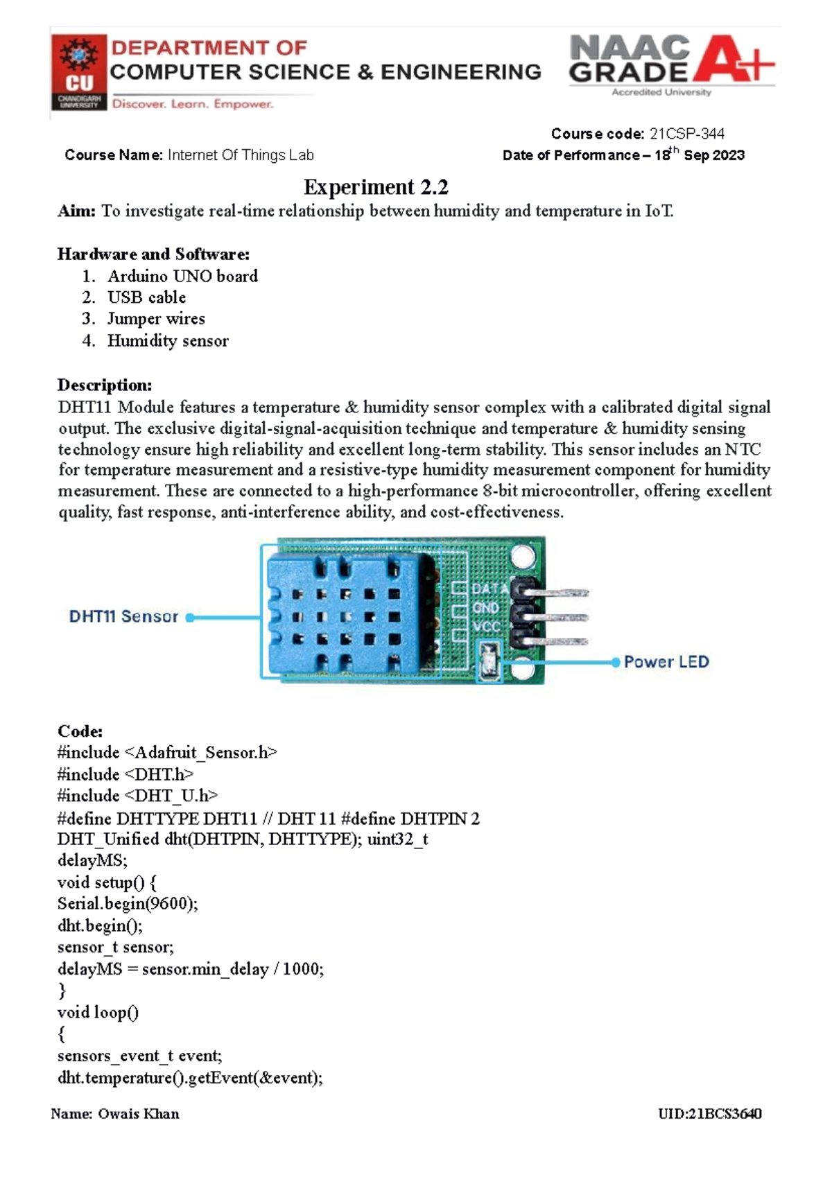 IOT 2 - Course code: 21CSP- Course Name: Internet Of Things Lab Date of ...