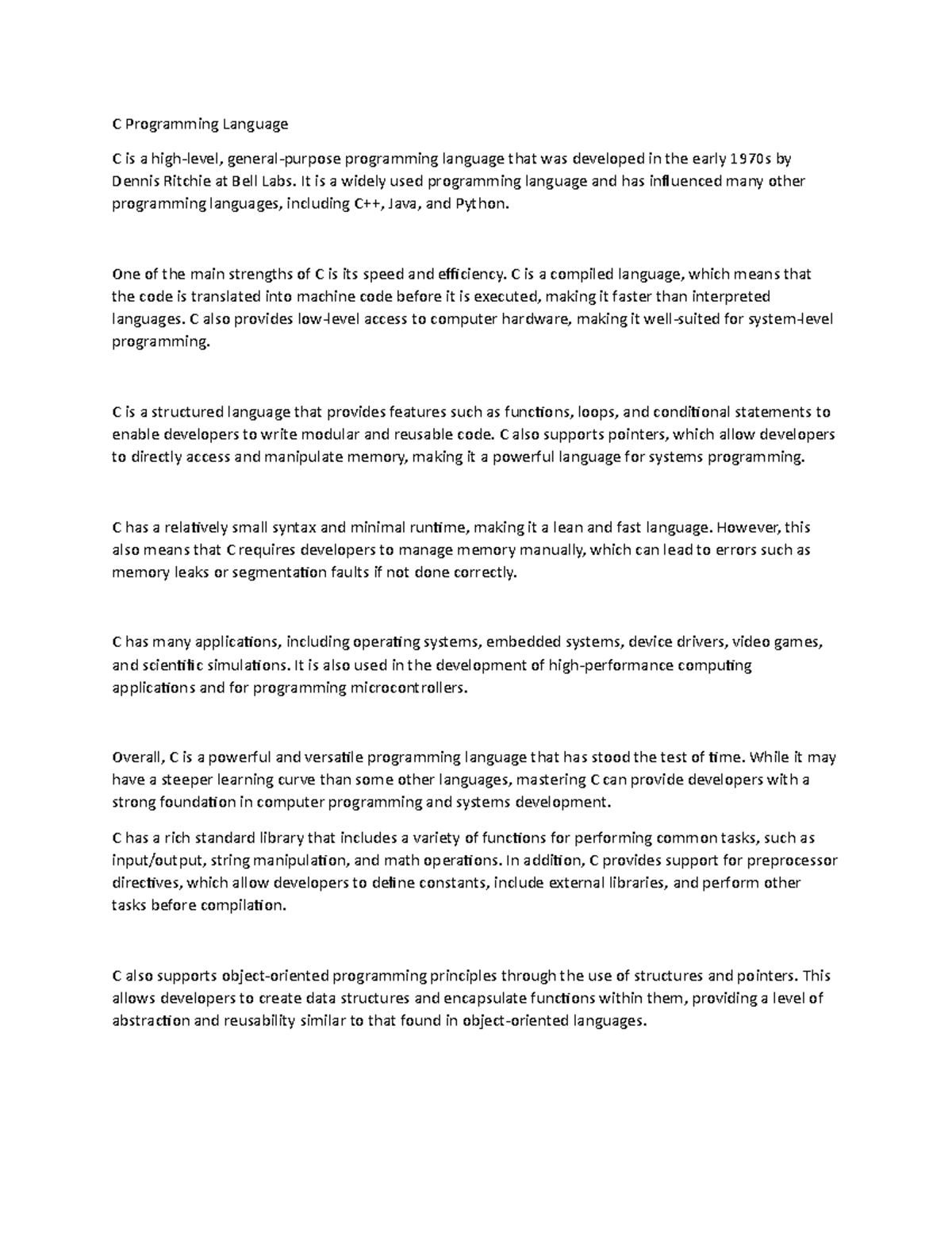 C Programming Language - It is a widely used programming language and ...