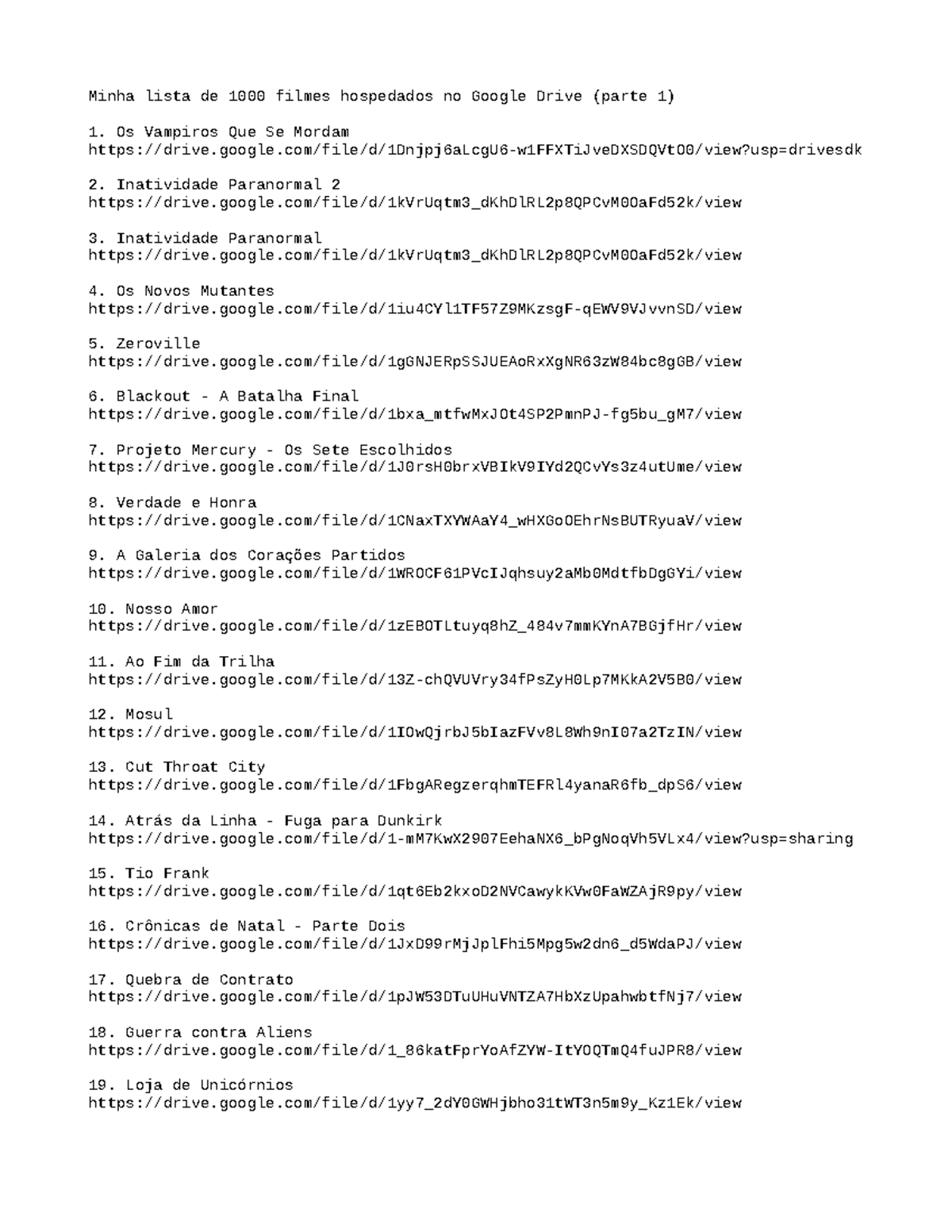 Pdfcoffee - Documentos pessoais - Minha lista de 1000 filmes hospedados no Google Drive (parte 1 ...