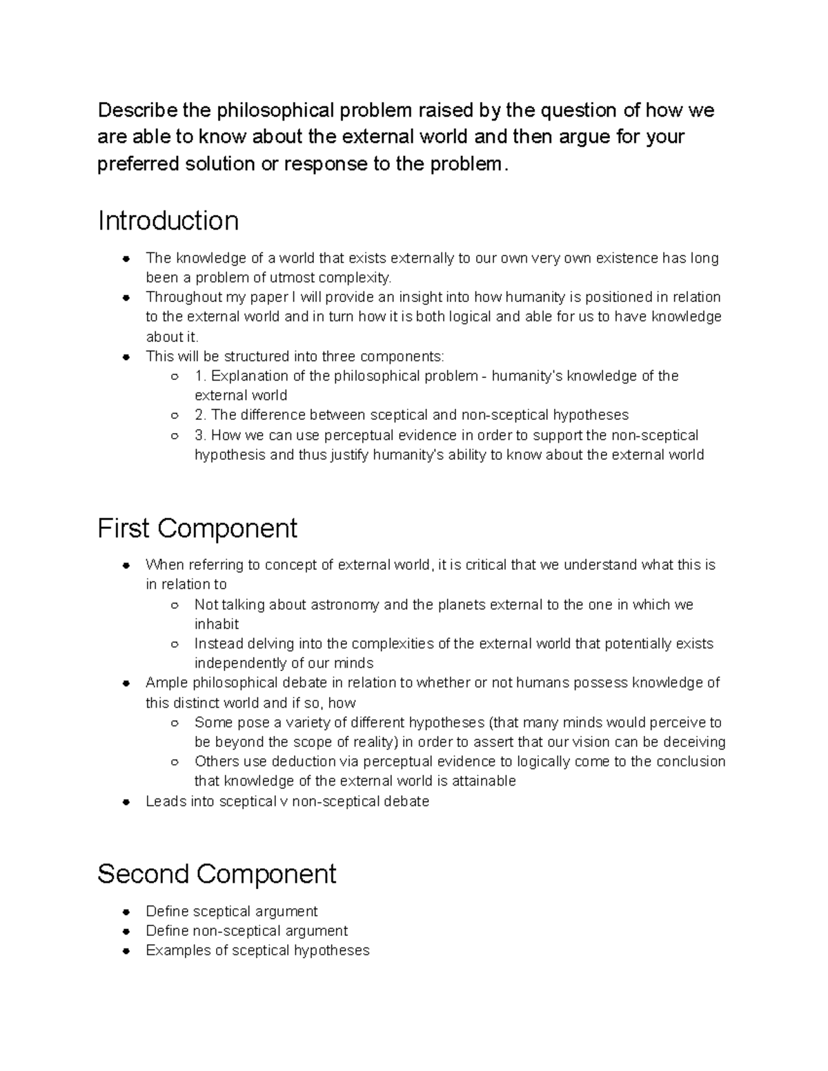 PHIL1013 Essay Plan - Describe the philosophical problem raised by the ...