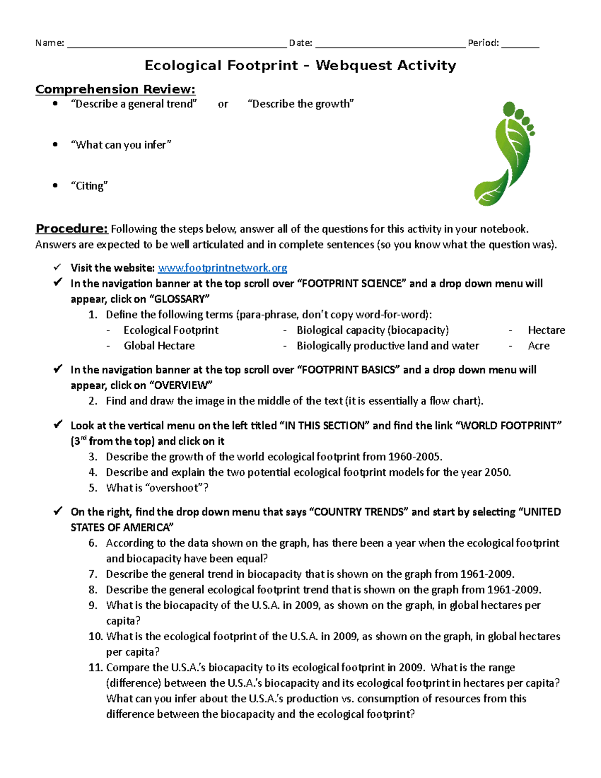 A guide on how to calculate the ecological footprint - Name: - Studocu
