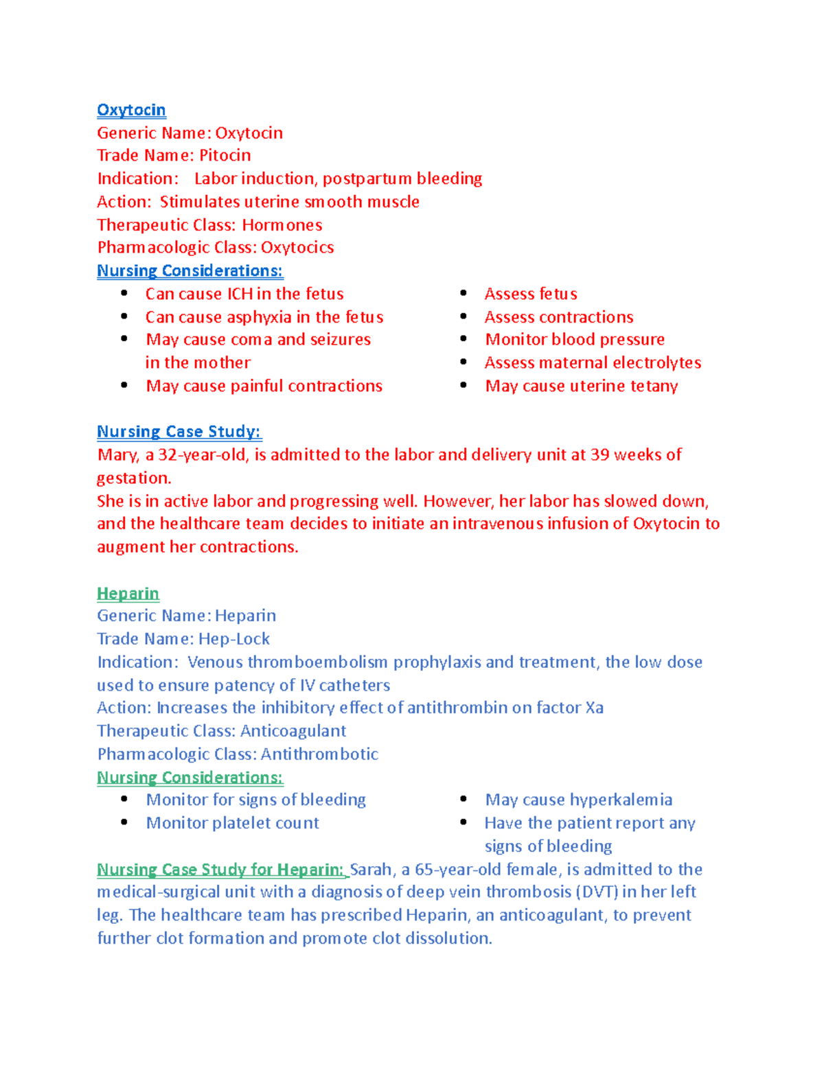 NClex Medications - Oxytocin Generic Name: Oxytocin Trade Name: Pitocin ...