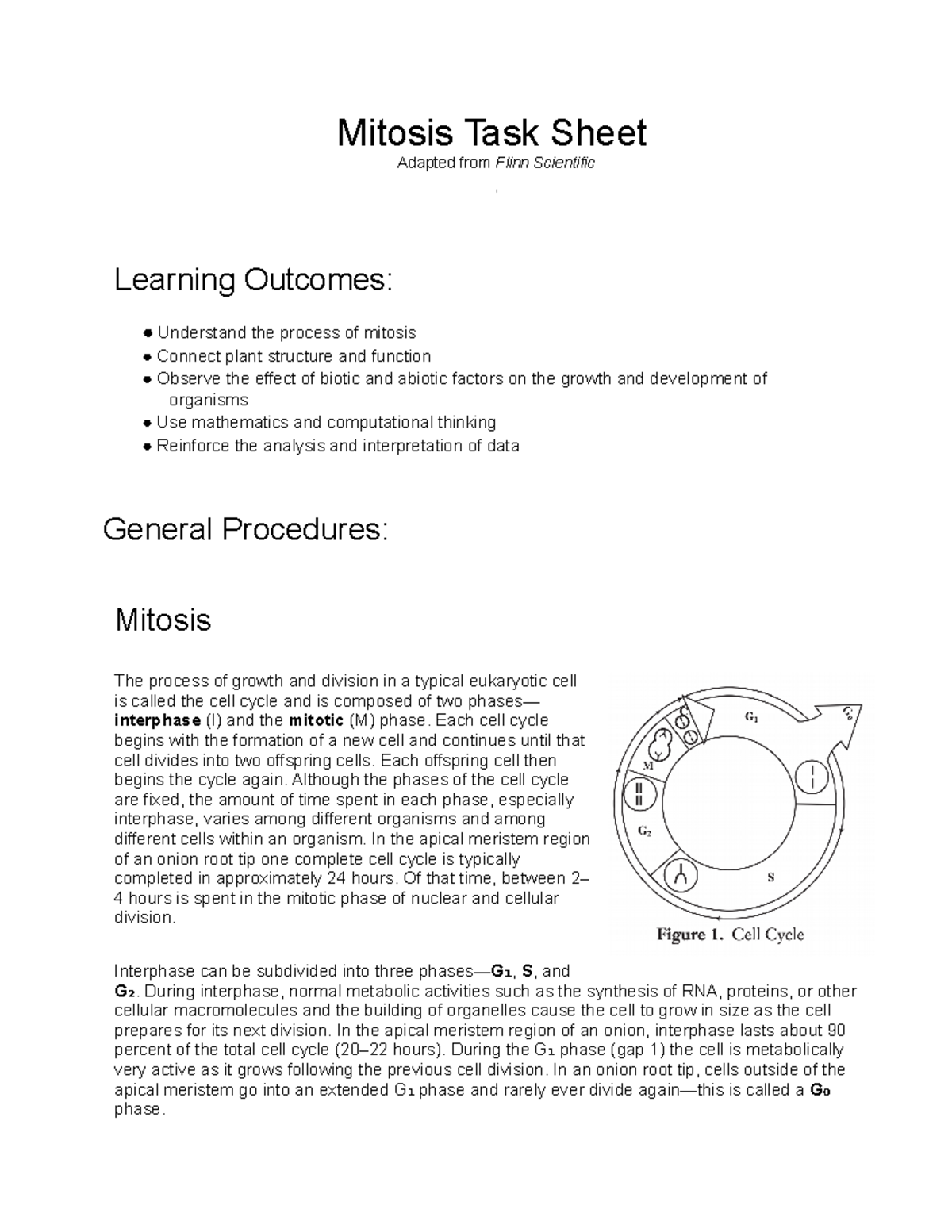 Mitosis Task Sheet - Mitosis Task Sheet Adapted from Flinn Scientific ...