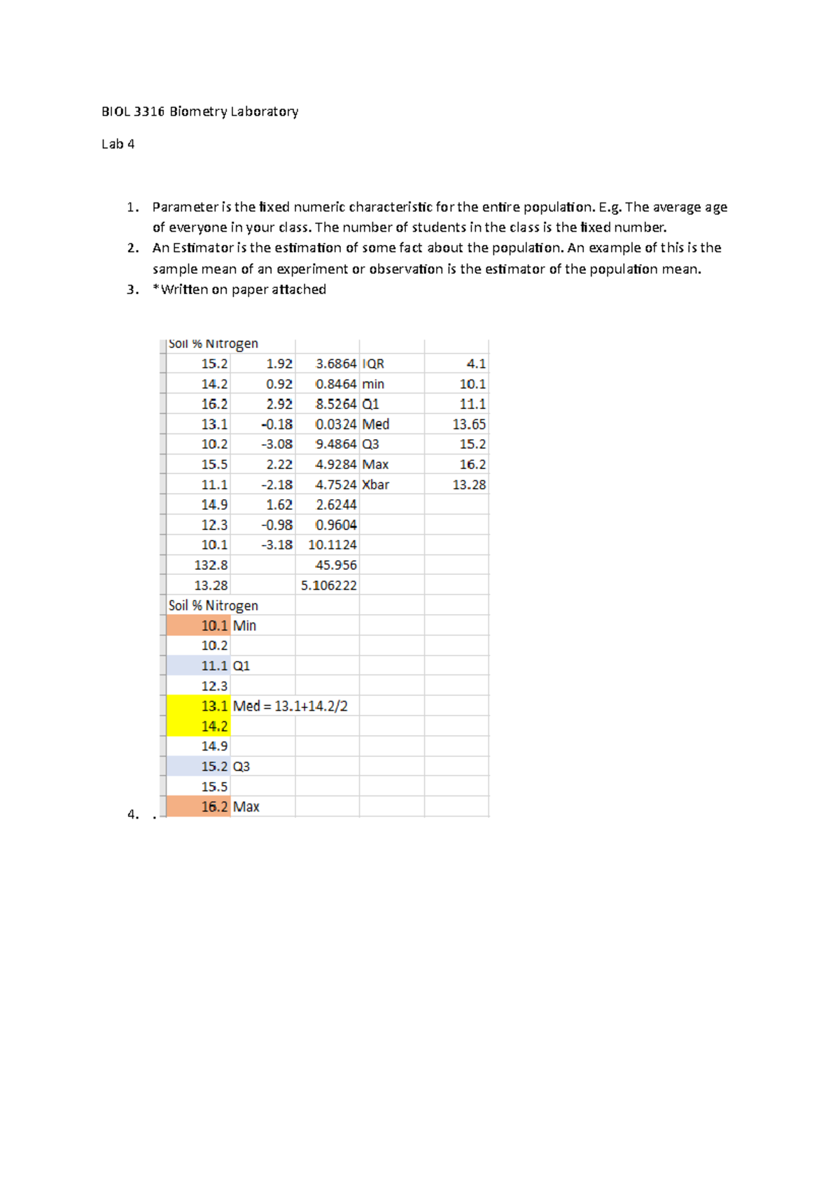 Lab 4 - Parameters and Estimators - BIOL 3316 Biometry Laboratory Lab 4 Parameter is the fixed ...