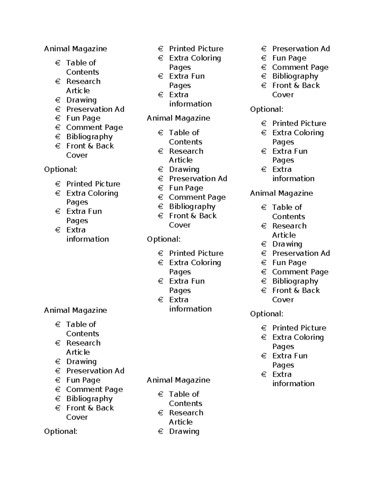 Animal Magazine Checklist - Animal Magazine Table of Contents Research ...