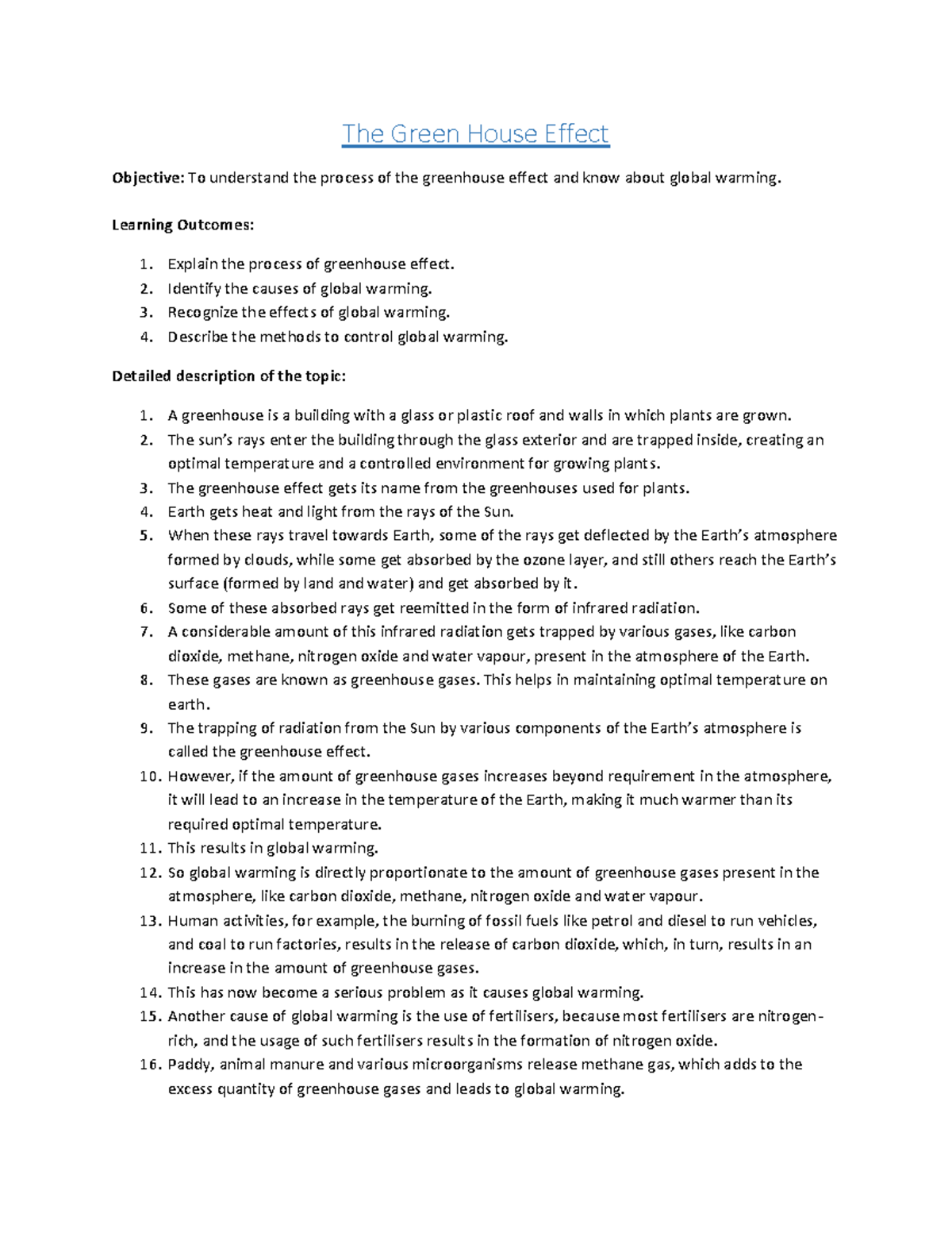 The Greenhouse Effect - Learning Resource - The Green House Effect ...