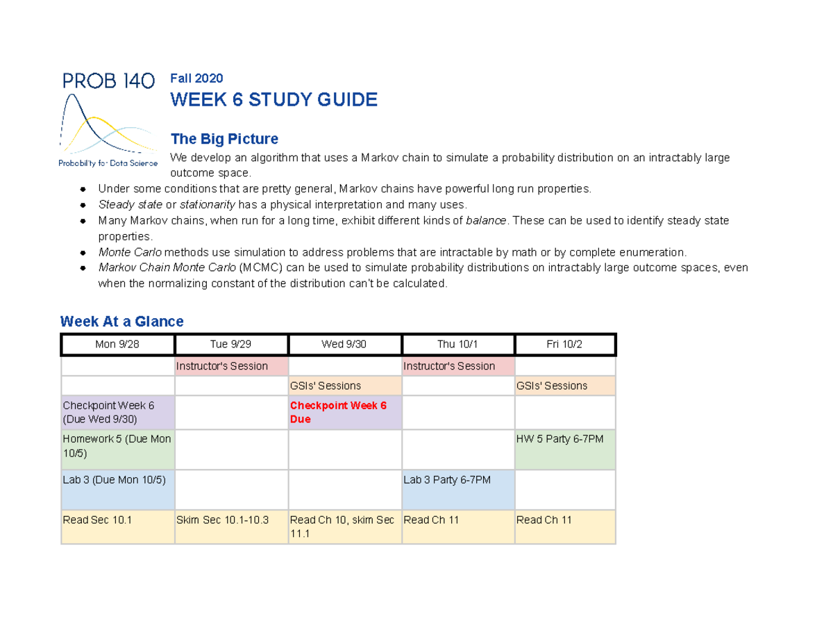 Week 06 - notes - Fall 2020 WEEK 6 STUDY GUIDE The Big Picture We ...