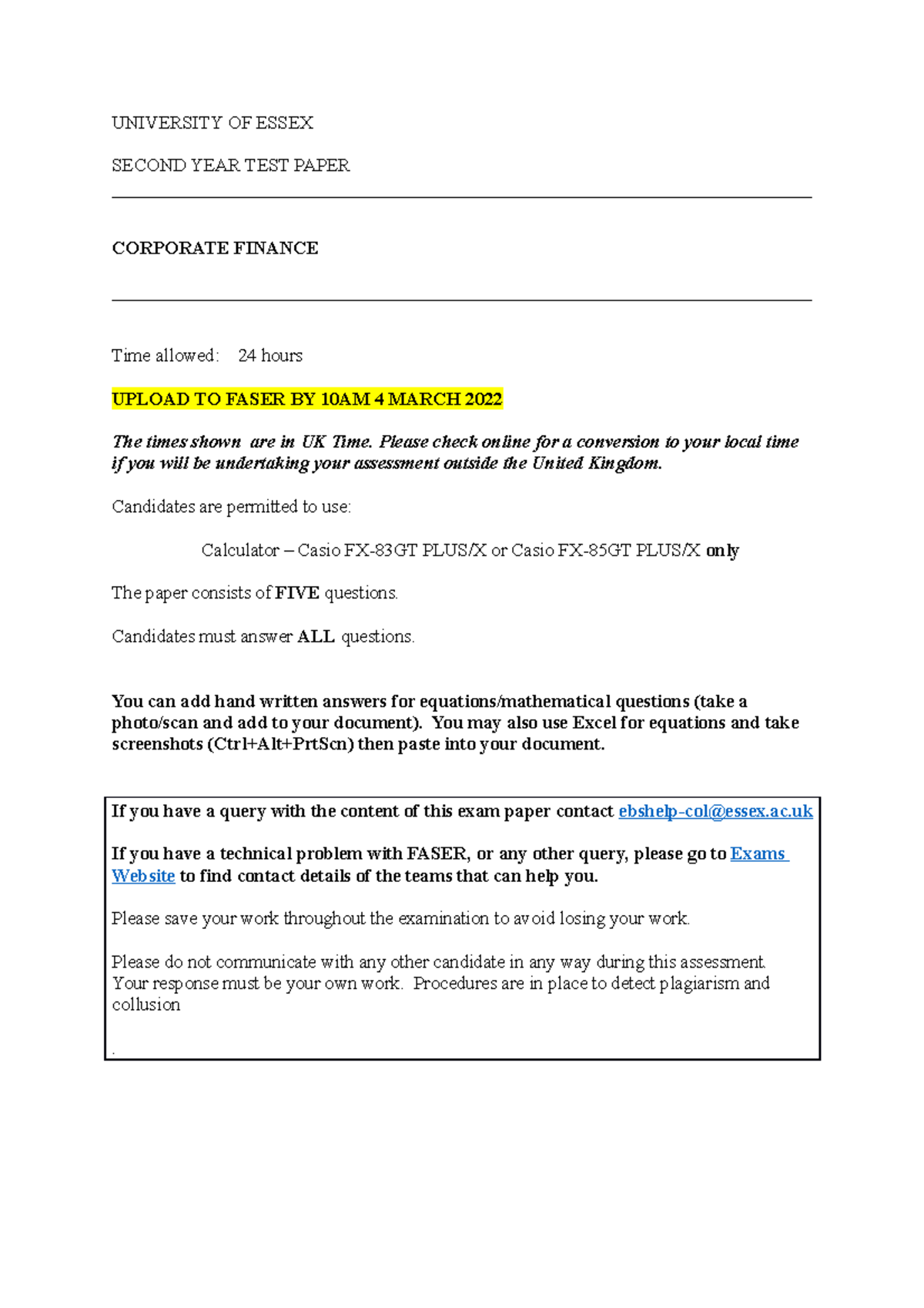 BE311 TEST Paper 2022 FOR Faser Upload - UNIVERSITY OF ESSEX SECOND ...