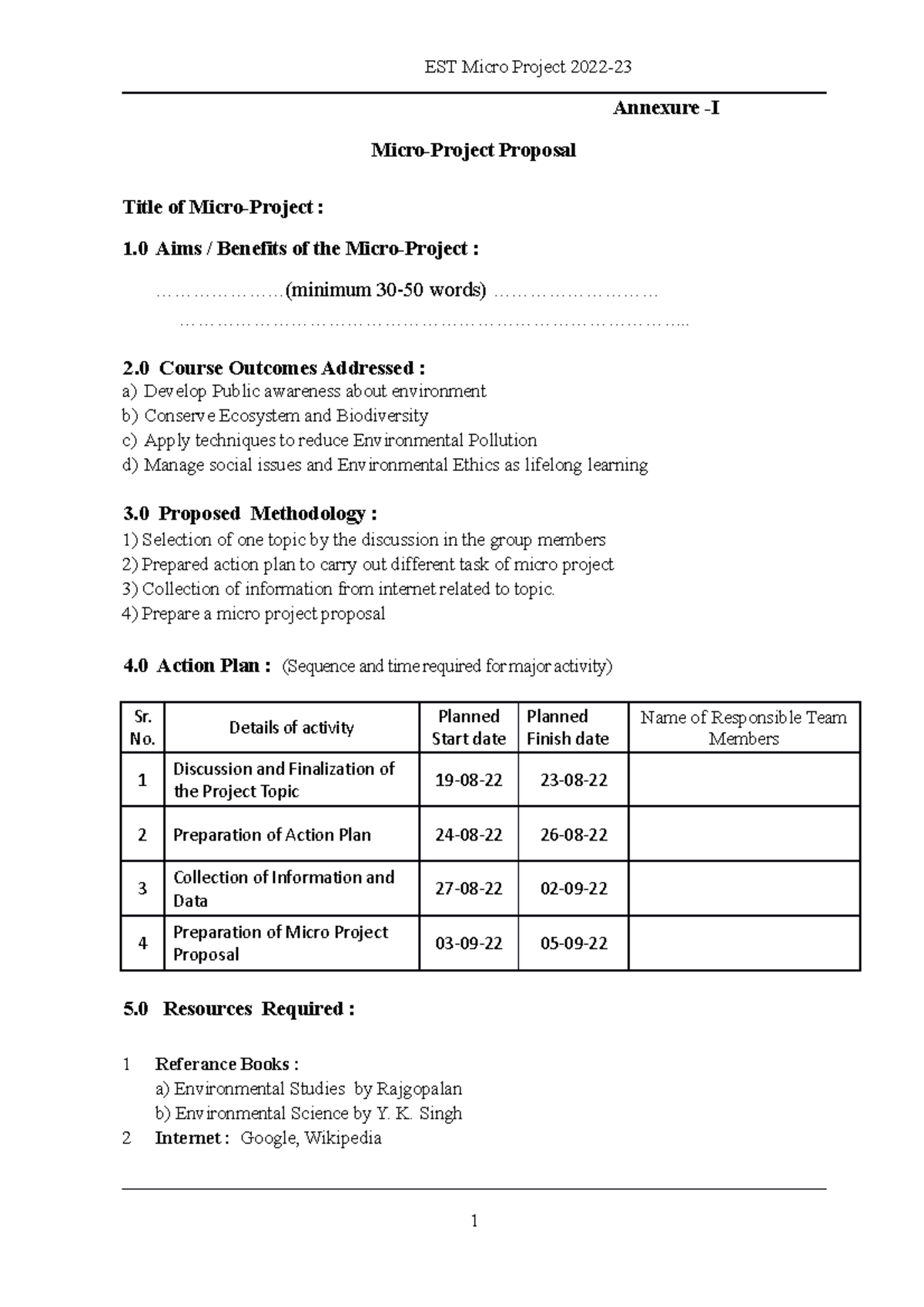 EST Format 2 - practice material - Annexure -I Micro-Project Proposal ...