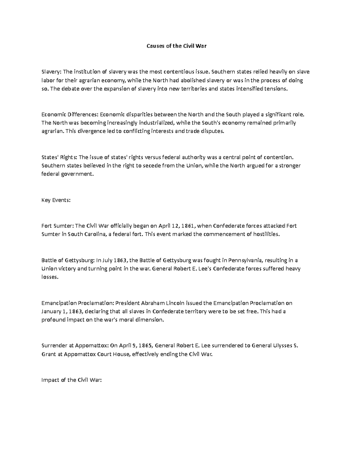 Causes of the Civil War - Causes of the Civil War Slavery: The ...