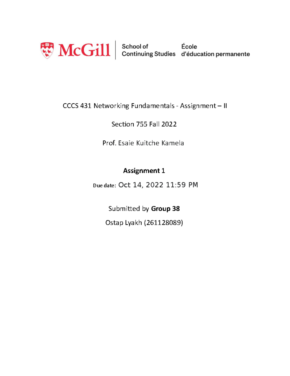 Lab2-Lyakh Ostap - laboratory - CCCS 431 Networking Fundamentals - Assignment – II Section 755 ...