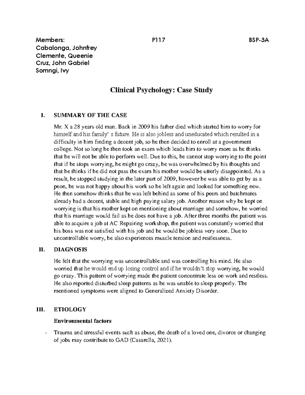 Generalized Anxiety Disorder G.A - Members: P117 BSP-3A Cabalonga ...