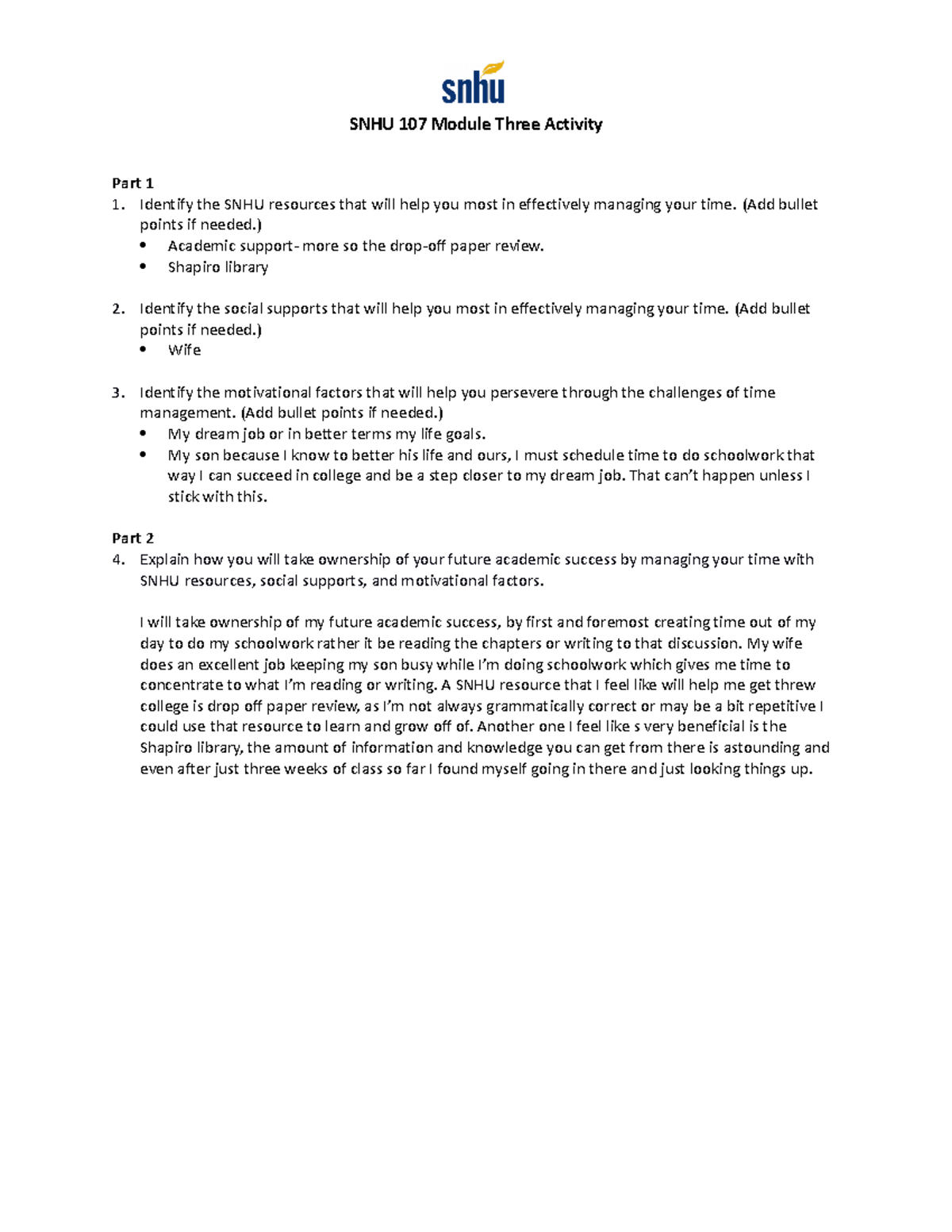 SNHU 107 Module Three Activity - SNHU 107 Module Three Activity Part 1 ...