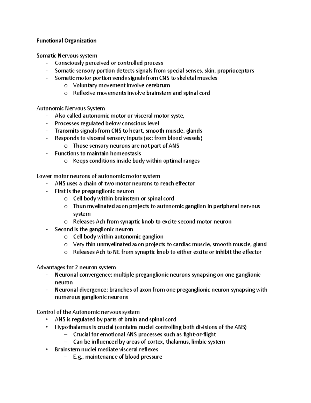 SNS - anatomy 1 SNS study guide - Functional Organization Somatic Nervous system - Consciously ...