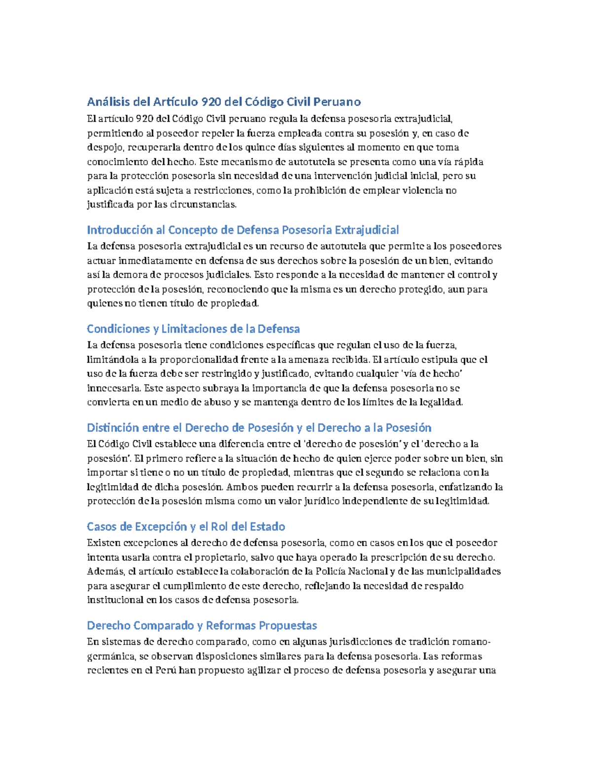 Análisis Articulo 920 Codigo Civil Peruano - Análisis del Artículo 920 ...