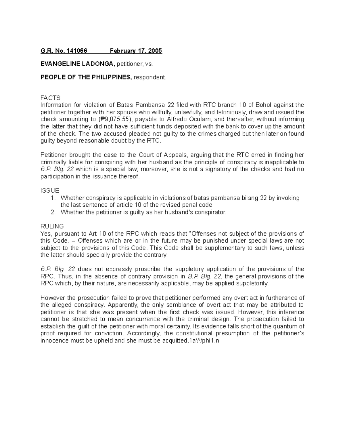 #9 Ladonga vs. People, 451 SCRA 673 (2005 ) - G. No. 141066 February 17 ...