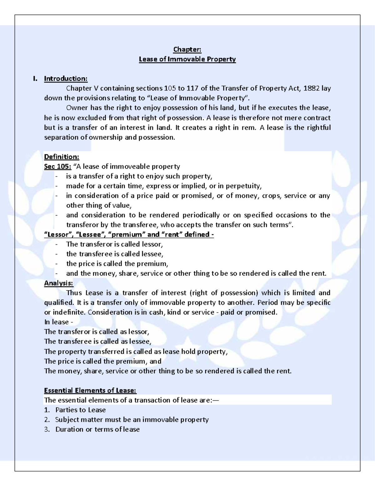 Final TP Lease - TRANSFER OF PROPERTY ACT - Warning: TT: undefined function: 32 Chapter: Lease ...