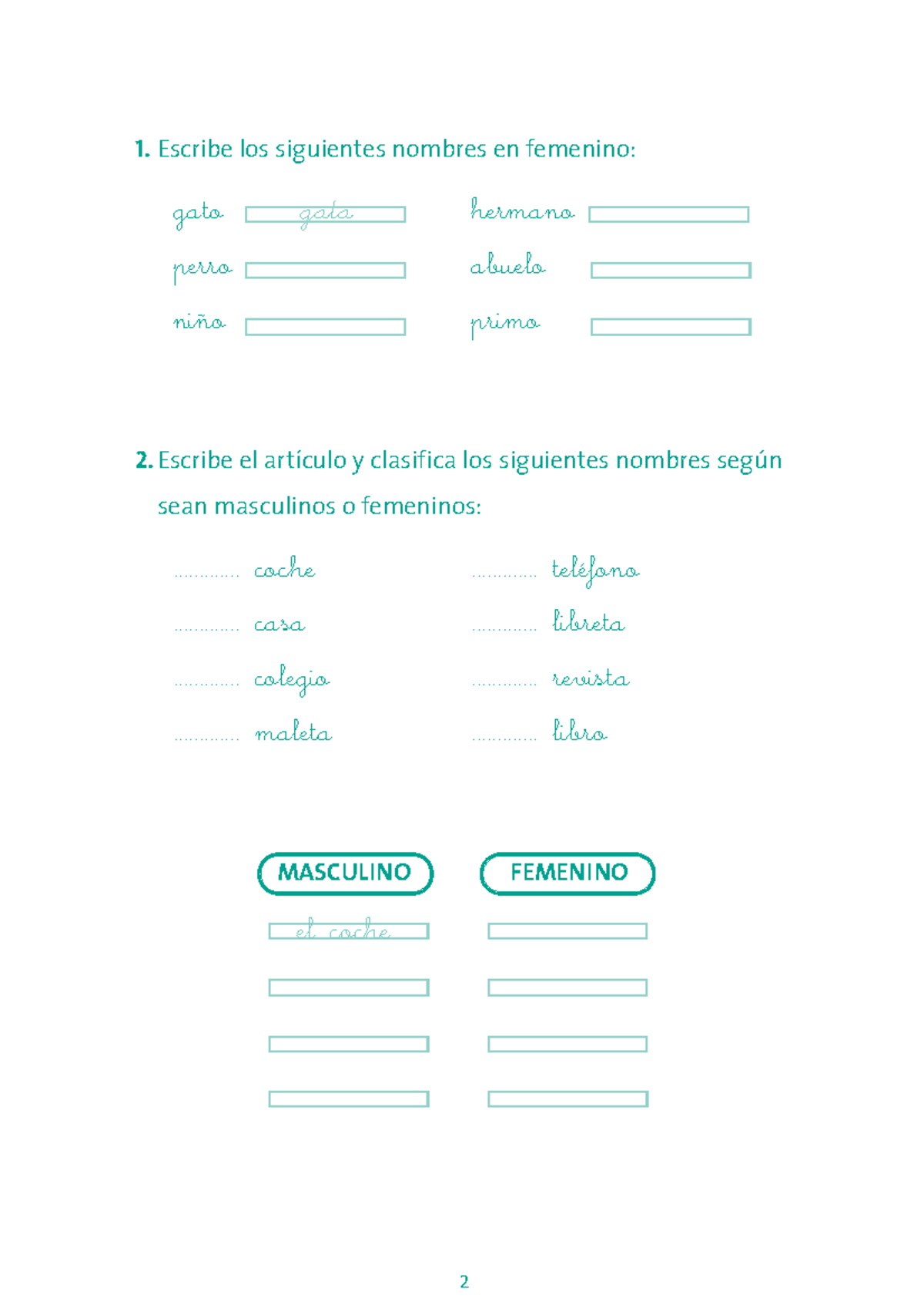 Sustantivo El género - ejercicios para aprender español - 1. Escribe ...