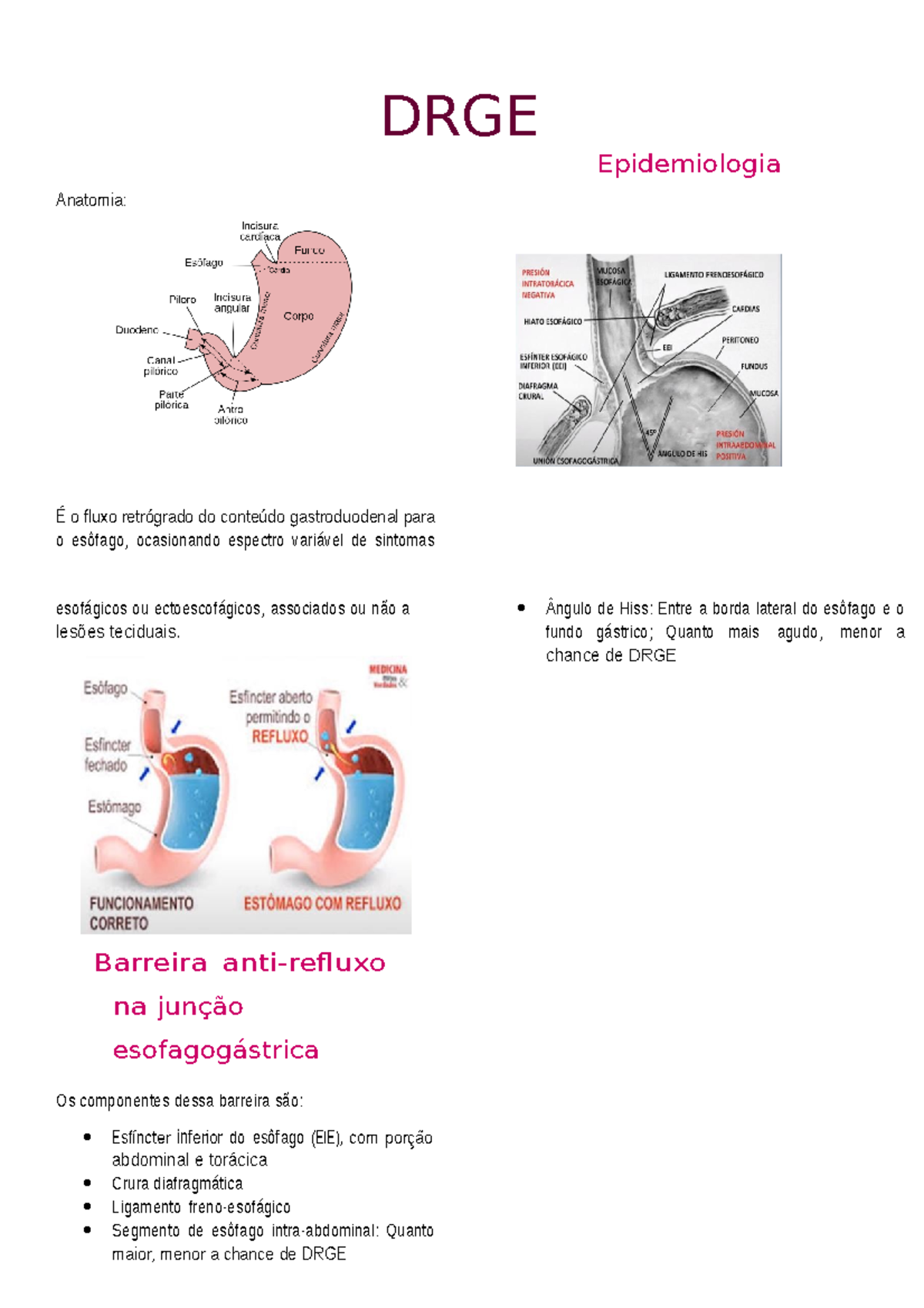 RESUMO DRGE HABILIDADES MEDICAS - DRGE Anatomia: É o fluxo retrógrado ...